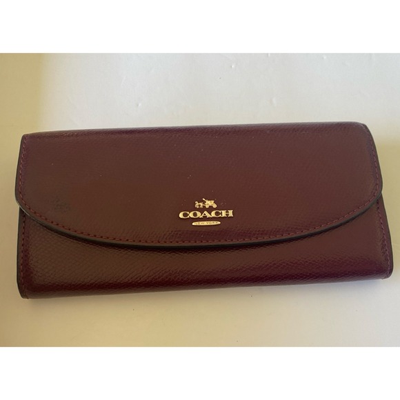 Coach | Bags | Coach Slim Envelope Wallet Leather Rsv In A Dark Berry ...